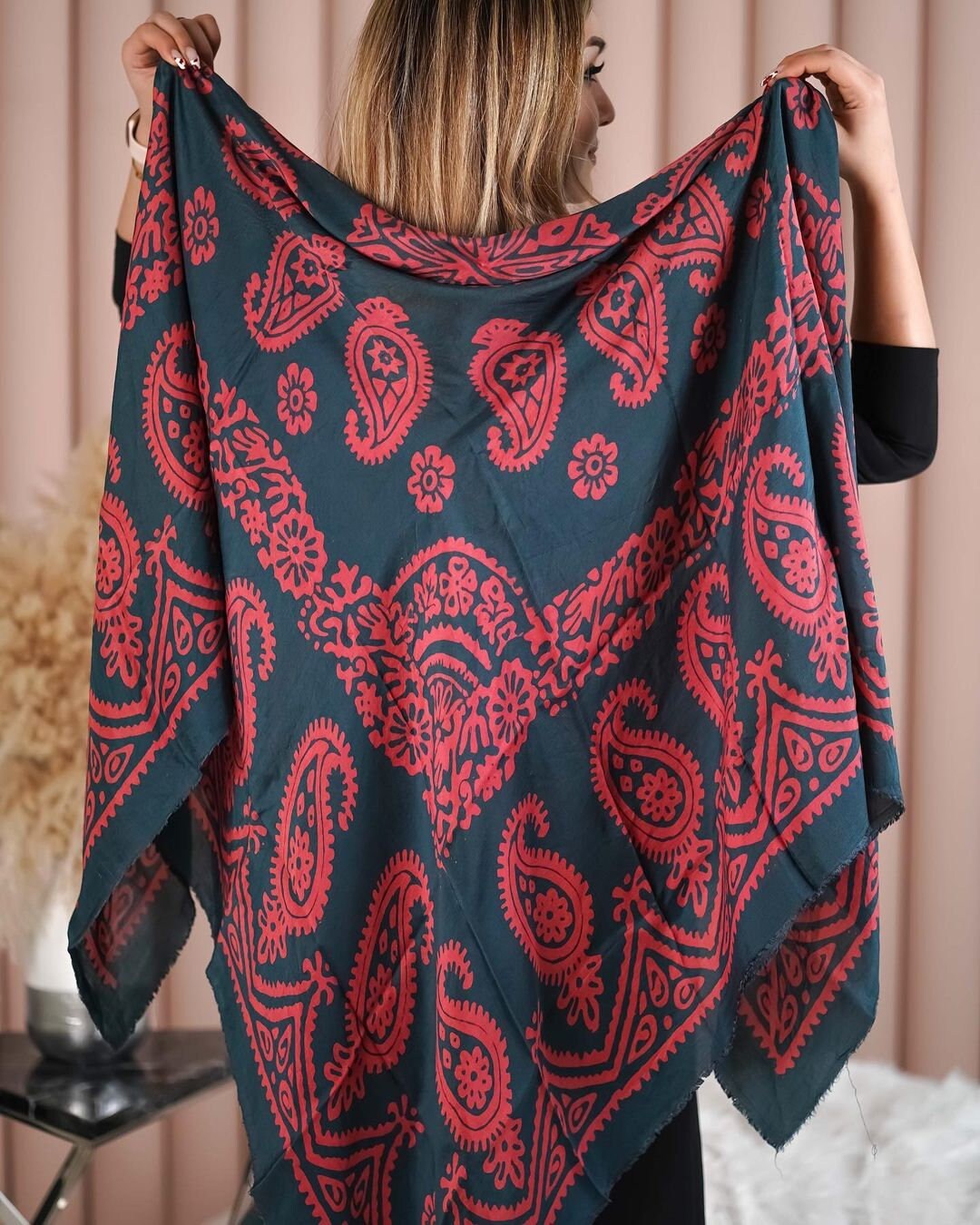 100% Silk Blue and Red Silk Scarf - Etsy