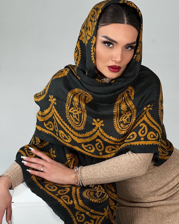 Buy Black and Gold Silk Scarf Traditional Azerbaijani Kelagayi Handmade Silk Shawl Elegant Silk Wrap Luxury Silk Headscarf Online in India Etsy
