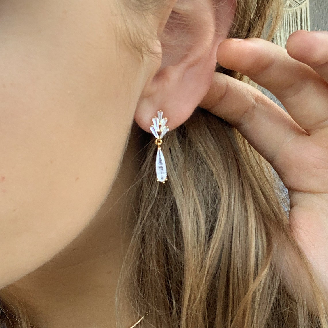 Pave Stud Tear Drop Crystal Post Earring Cubic Zirconia & | Etsy