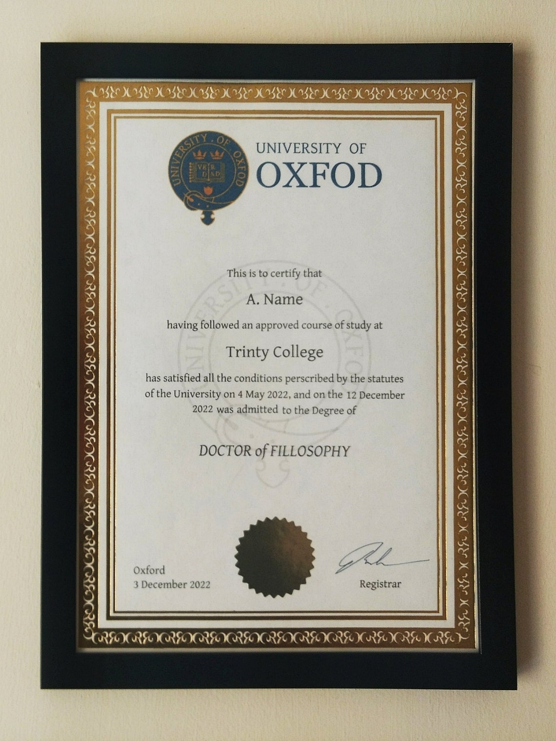 Novelty 'OXFOD' University Degree Certificate - Etsy