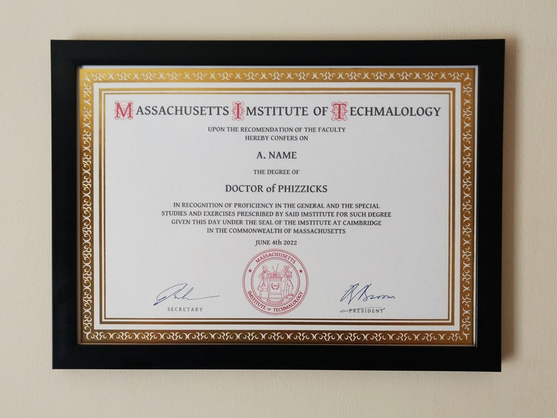 Novelty M.I.T. University Degree Certificate - Etsy