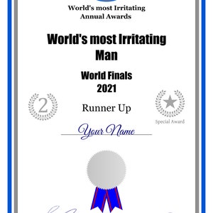 World's Most Irritating, Personalized Award Certificate - Etsy