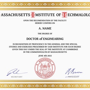 Novelty M.I.T. University Degree Certificate - Etsy