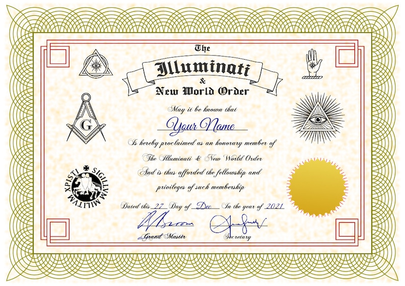 ILLUMINATI Membership Certificate - Etsy Canada