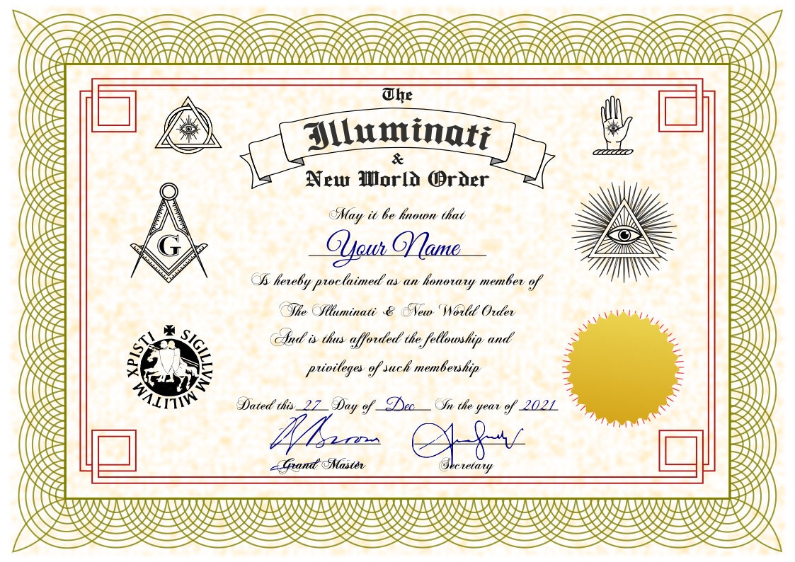 ILLUMINATI Membership Certificate - Etsy