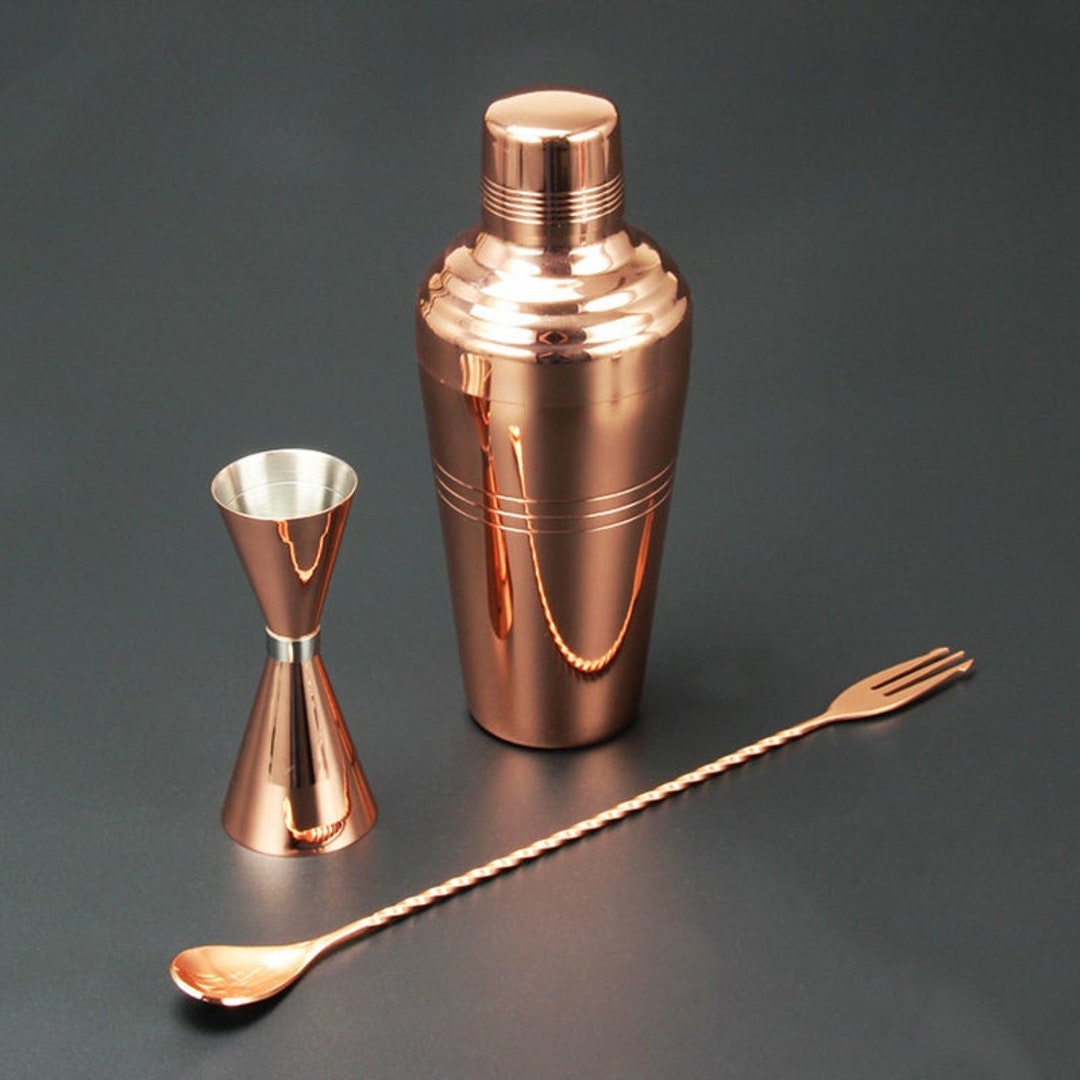 Cocktail Shaker Bar Set Copper Plated Shaker Set 3 Pieces Bartender Kit ...
