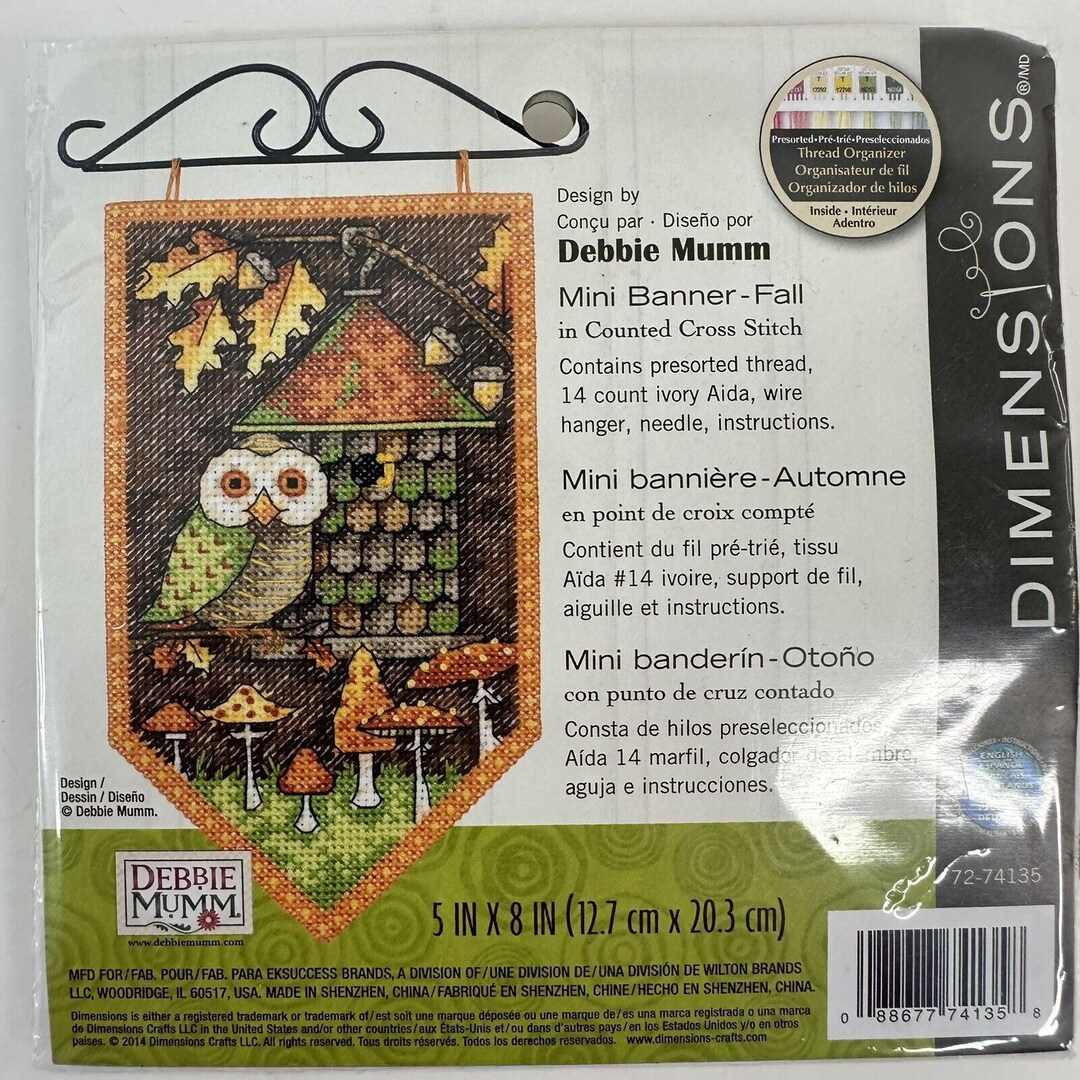 Dimensions Debbie Mumm Owl Fall Banner Counted Cross Stitch Kit 72 ...