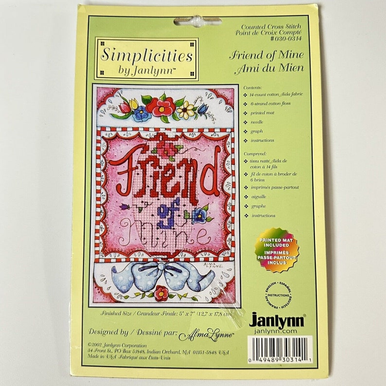 Simplicities by Janlynn "friend of Mine" by Alma Lynne Counted Cross ...