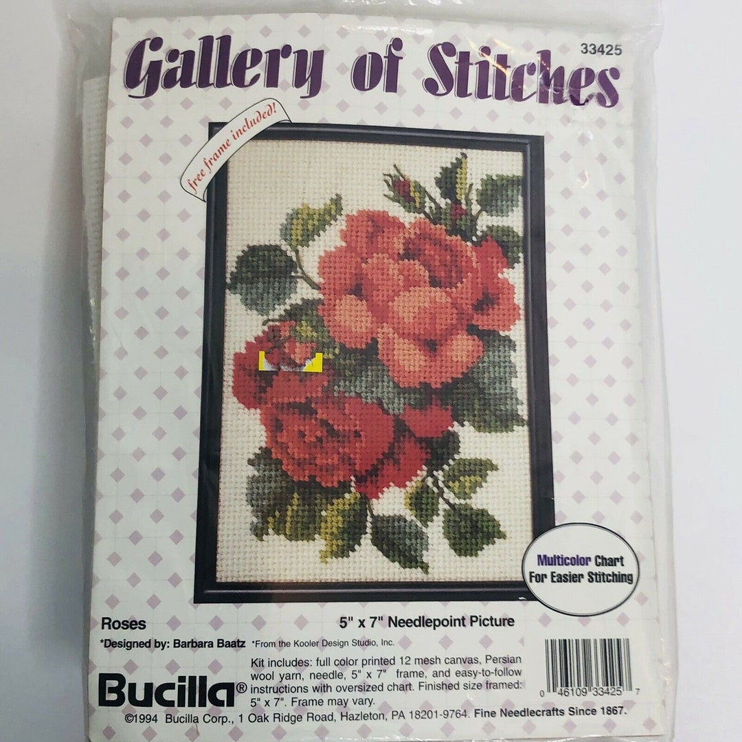 Vtg Bucilla Gallery of Stitches Roses #33425 Cross Stitch W/plastic ...