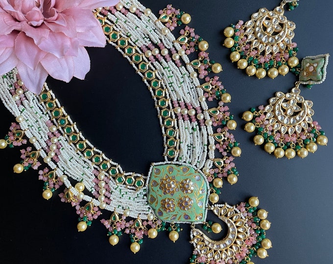 Long Mala Indian Set/thapa Kundan Gold Necklace/indian Bollywood ...