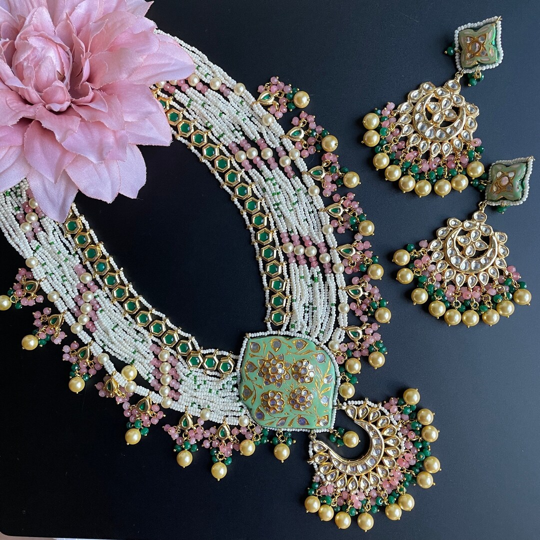 Long Mala Indian Set/thapa Kundan Gold Necklace/indian Bollywood ...