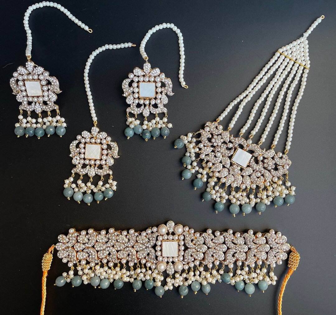 Indian Bridal Powder Blue Set/silver White Kundan/nikkah - Etsy