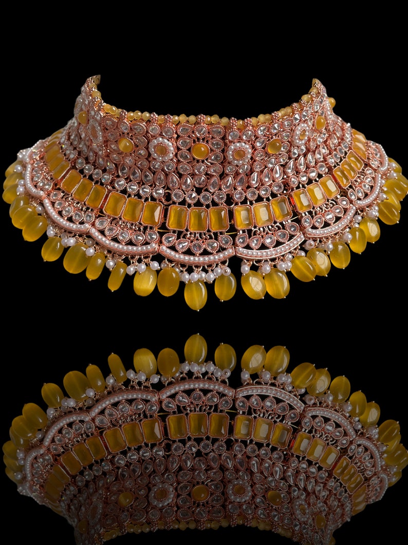 Indian Bridal Set/rose Gold Choker Set/nikah Jewelry/pink - Etsy