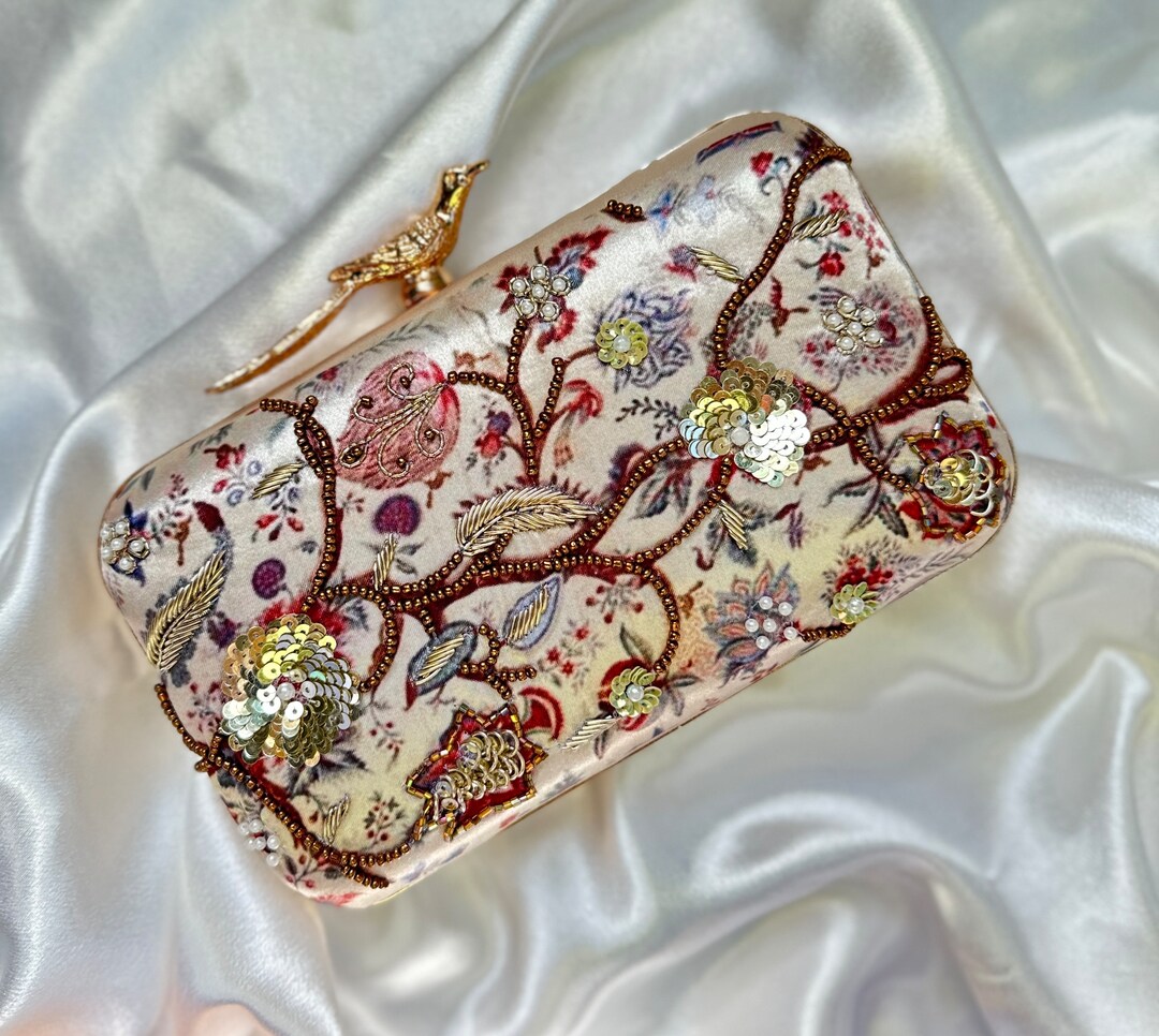 Bird Silk Gold Crossbody Bag/pakistani Wedding Clutch/square Small ...