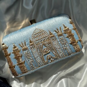 Taj Mahal Blue Gold Crossbody Bag/pakistani Wedding Clutch/square Small ...