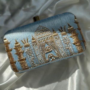 Taj Mahal Blue Gold Crossbody Bag/pakistani Wedding Clutch/square Small ...