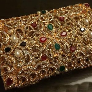 Gold Plated Gemstone Clutch: Pakistani Wedding Party Purse - Etsy