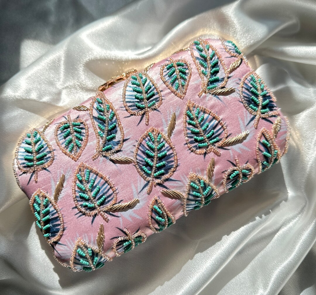 Pink Blue Feather Crossbody Bag/indian Wedding Clutch/square Small ...