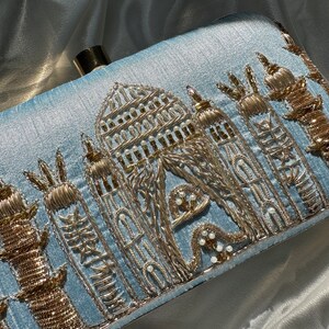 Taj Mahal Blue Gold Crossbody Bag/pakistani Wedding Clutch/square Small ...