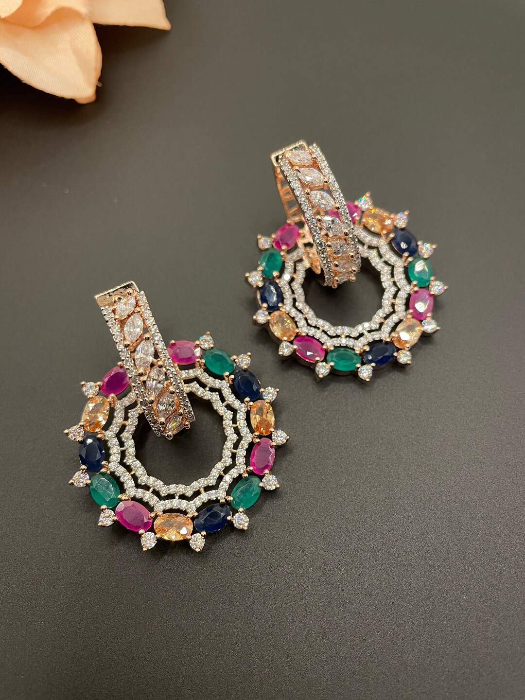 Multi Color Small Round Bali Earring/pink Silver Jhumka/indian Modern ...