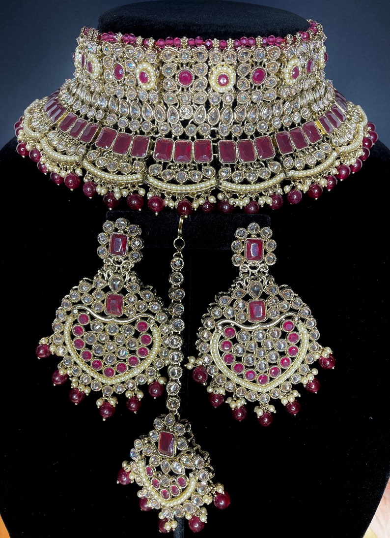 Indian Bridal Set/rose Gold Choker Set/nikah Jewelry/pink | Etsy