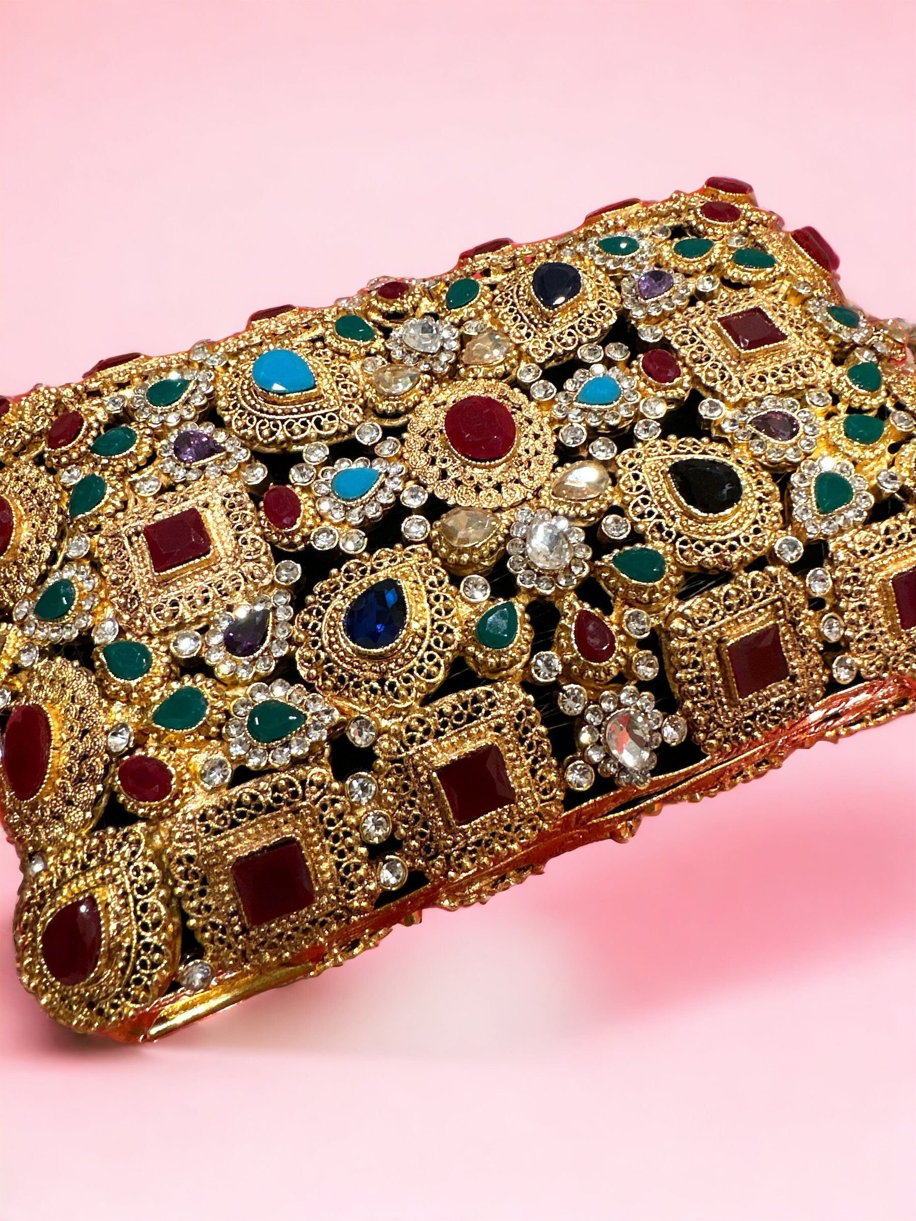 Gold Plated Gemstone Clutch: Pakistani Wedding Party Purse - Etsy