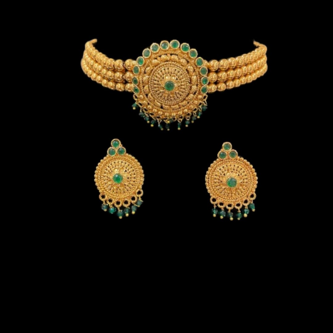 Collar de oro indio / collar del templo / gargantilla verde oro ...