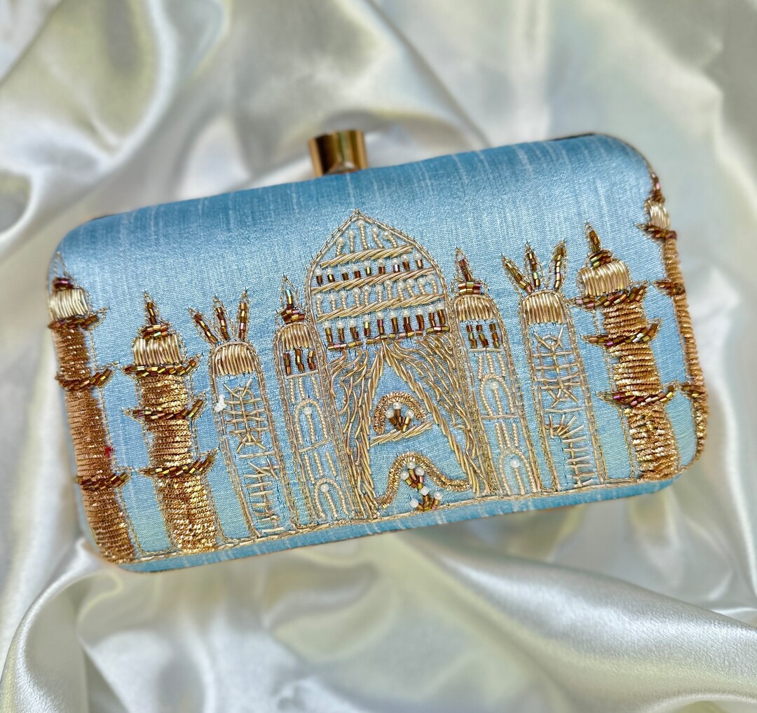 Taj Mahal Blue Gold Crossbody Bag/pakistani Wedding Clutch/square Small ...