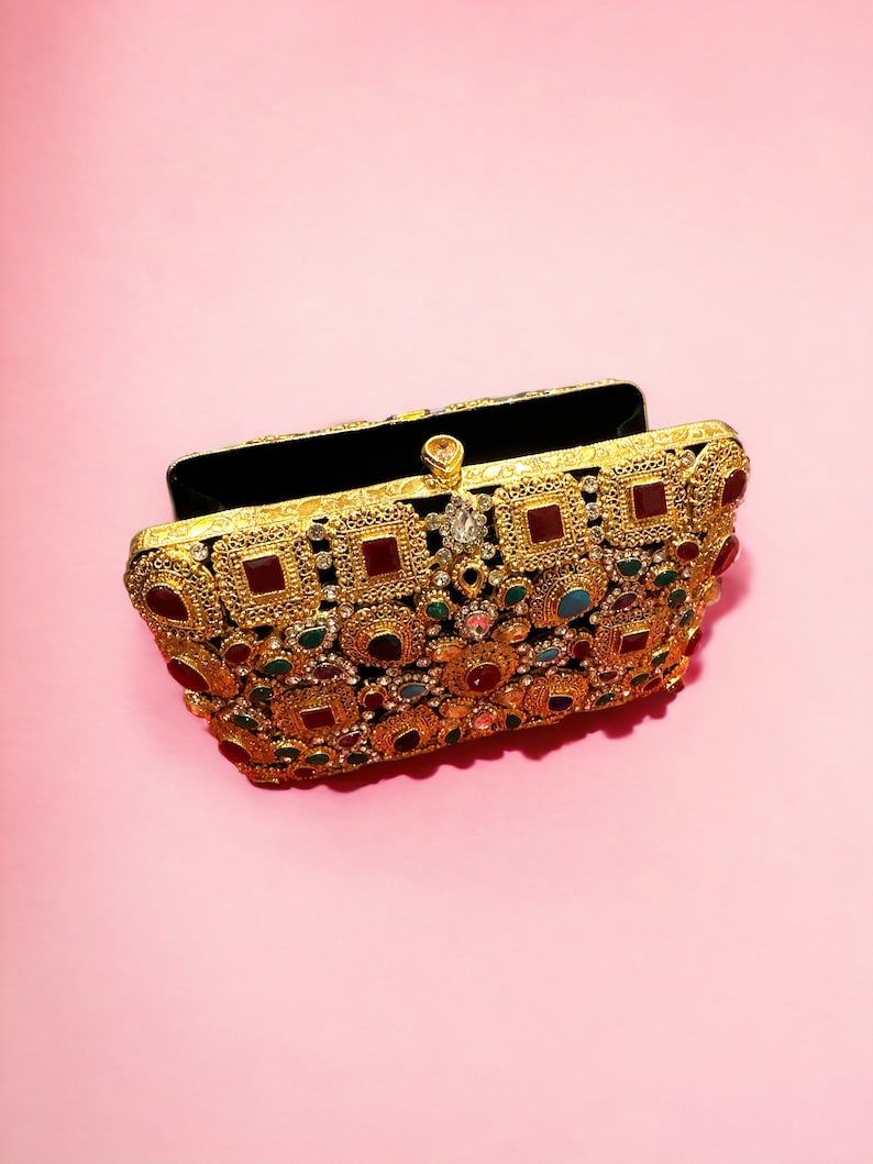 Gold Plated Gemstone Clutch: Pakistani Wedding Party Purse - Etsy