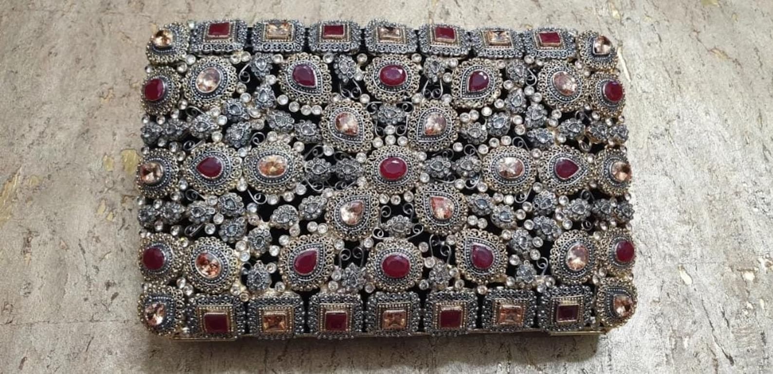 Gold Plated Gemstone Clutch: Pakistani Wedding Party Purse - Etsy