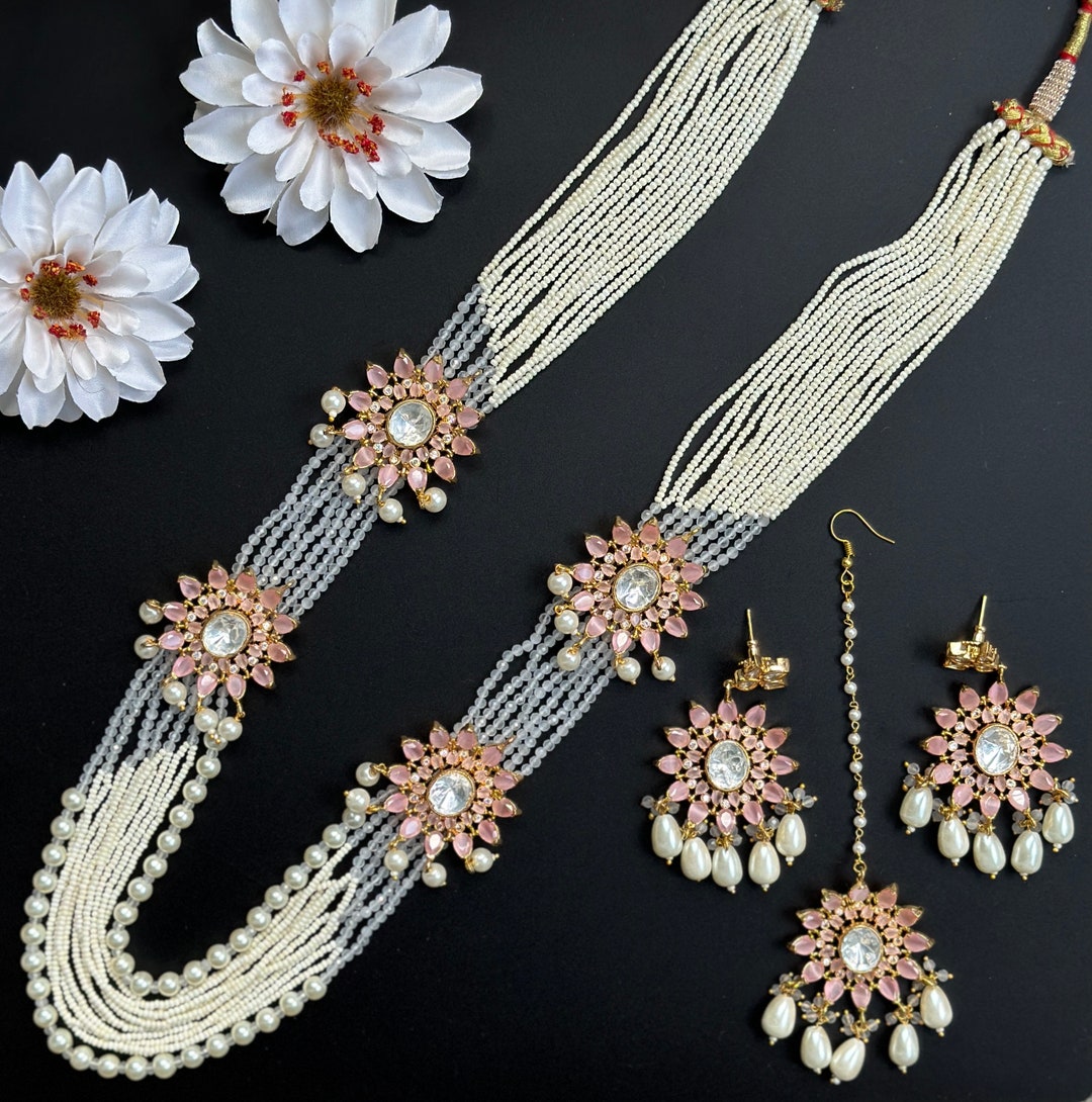 Long Pink Polki Haar/layer Bead Indian Necklace/bridal Sabyasachi Long ...