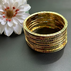 Green Gold Multi Color Bangle Set/green Colorful Kada/stack of Bracelets/indian Gold Bangle ...