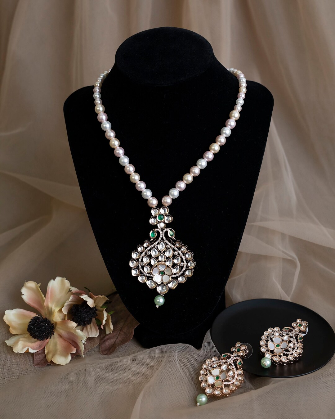 Indian Bridal Pearl Choker Set: Mother of Pearl Haar, Silver Jewelry - Etsy