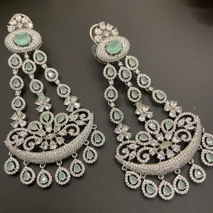 White Stone Jhumkas Etsy