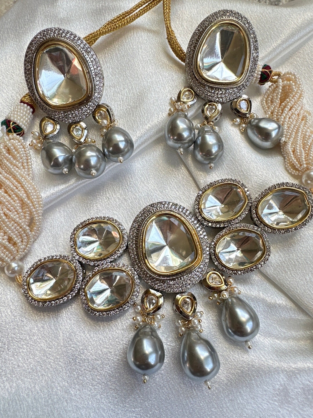 Uncut Polki Diamond Choker/indian Reception Jewelry/modern Choker With ...