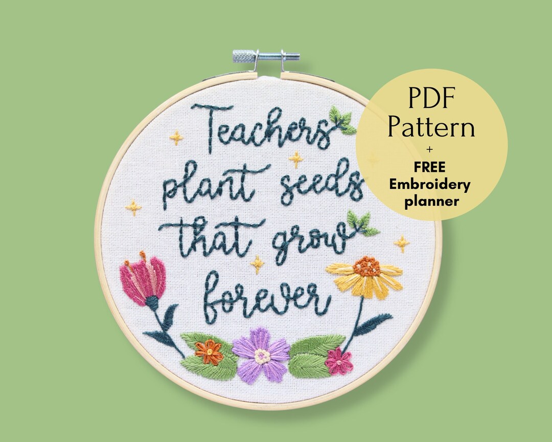 Teacher Appreciation Embroidery Pattern, Pdf Hand Embroidery Pattern ...