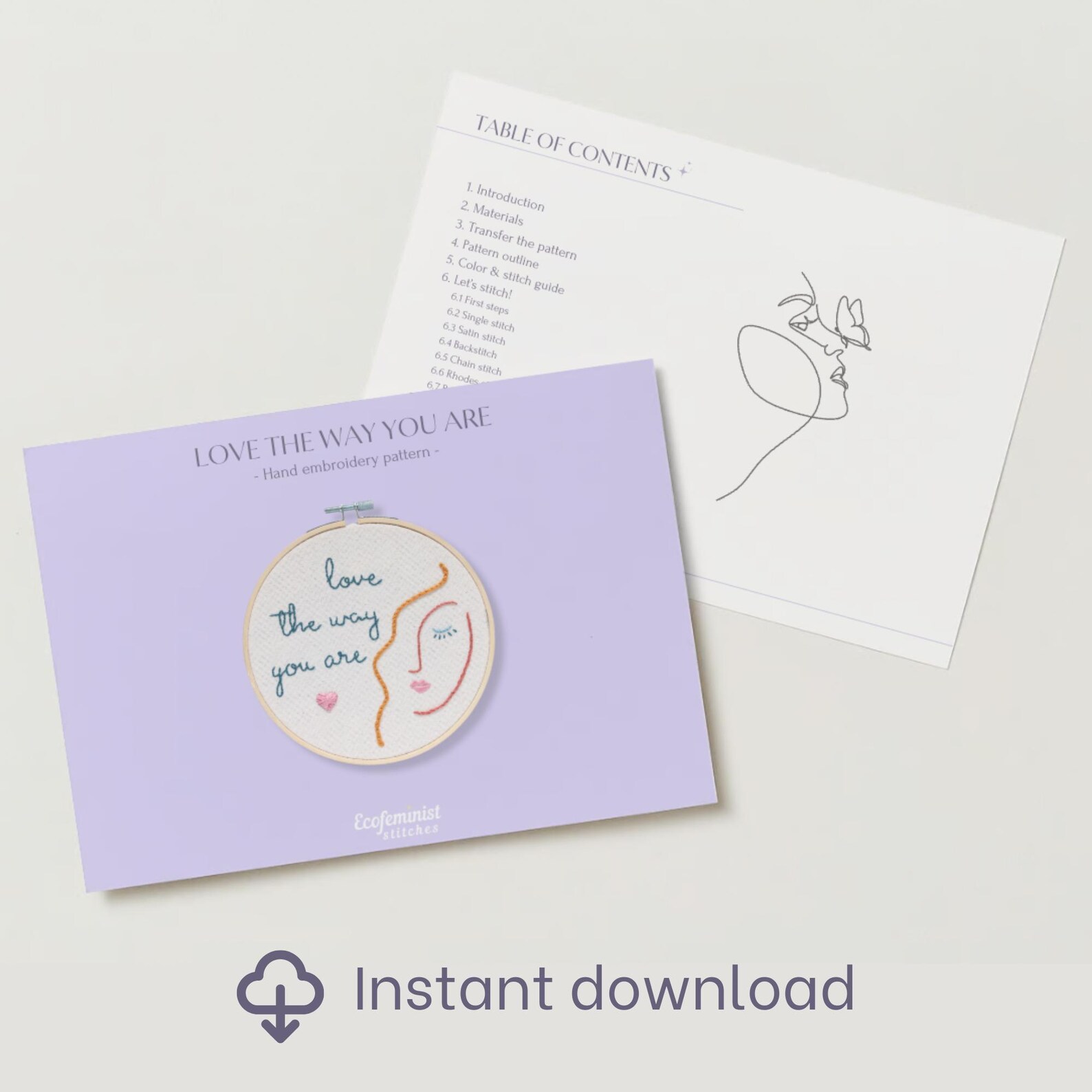 Self Love Embroidery Design PDF, Easy Hand Embroidery Pattern for ...