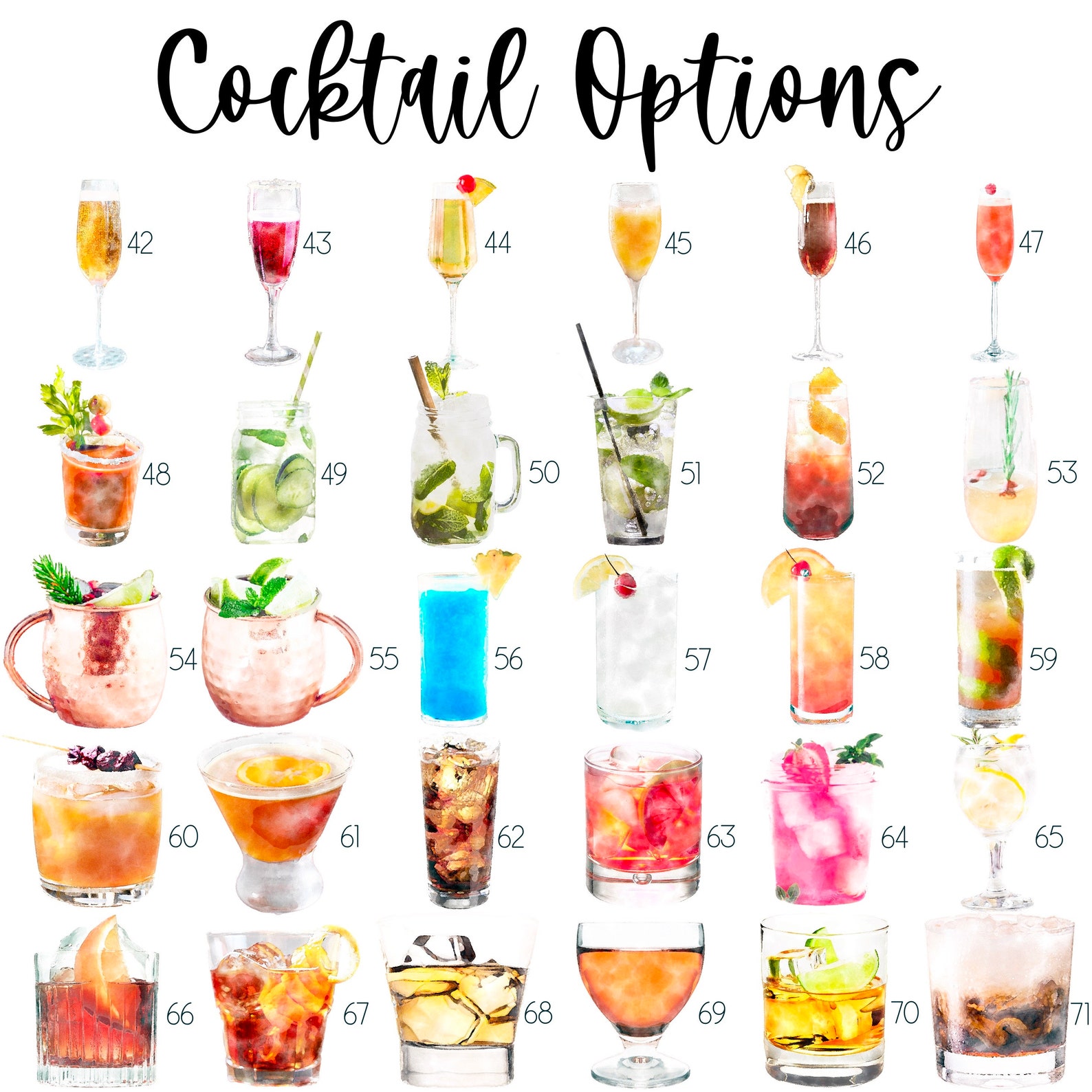 Signature Cocktail Menu Watercolor Cocktails Wedding Bar | Etsy