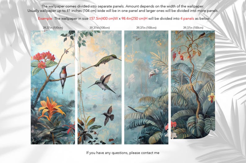 Vintage Bird Rainforest Wallpaper, Abstract Tropical Wall Mural (peel ...