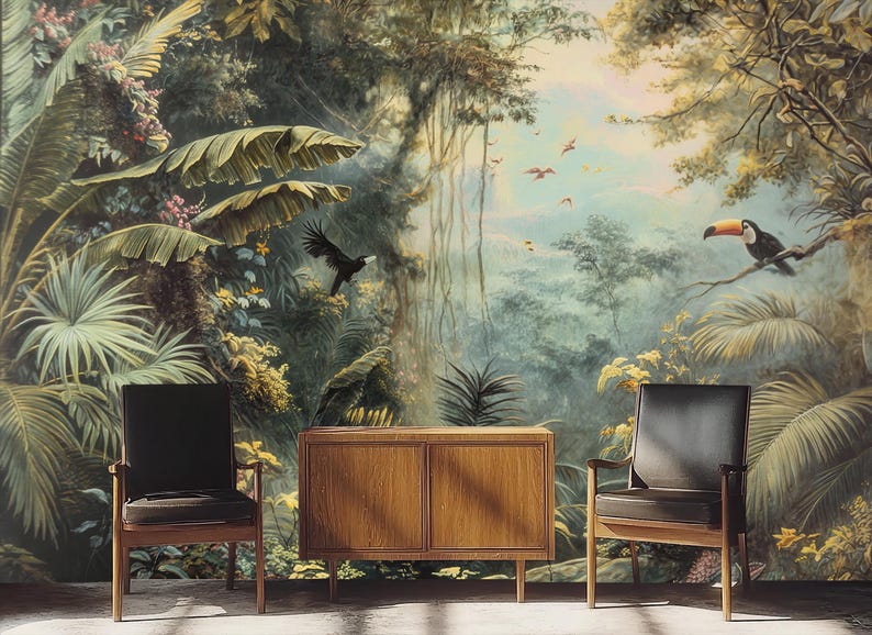 Tropical Forest Landscape Mural, Jungle Wall Decor (peel and Stick or ...