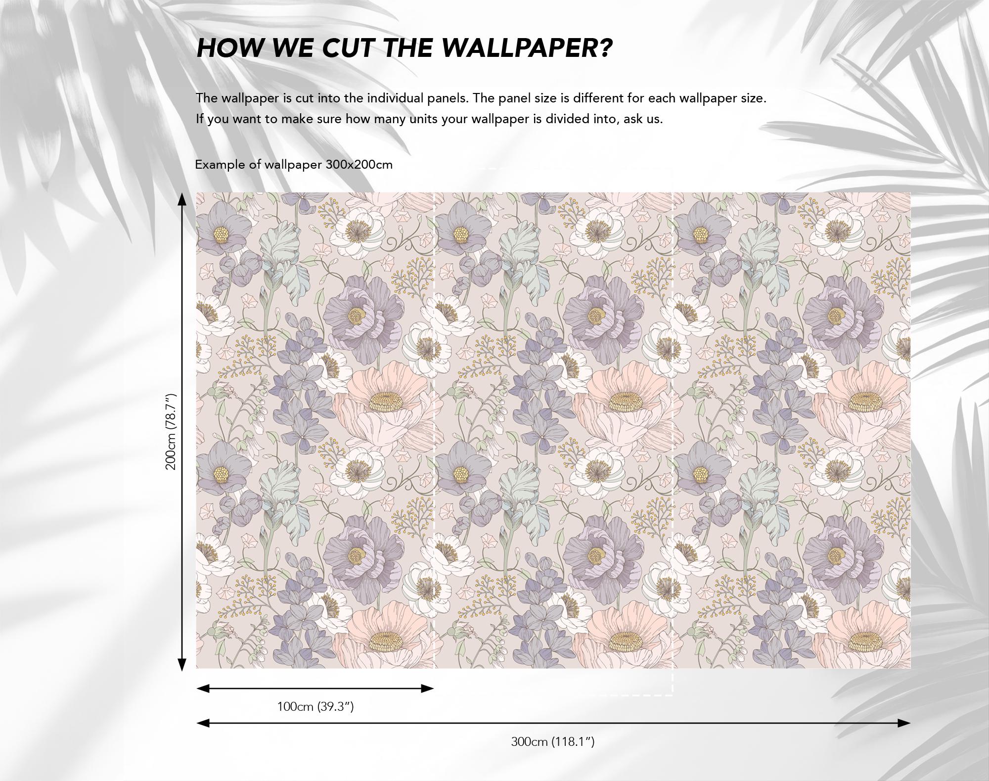 Pastel Floral Wallpaper, Scandinavian Style Wall Mural, Removable Peel ...