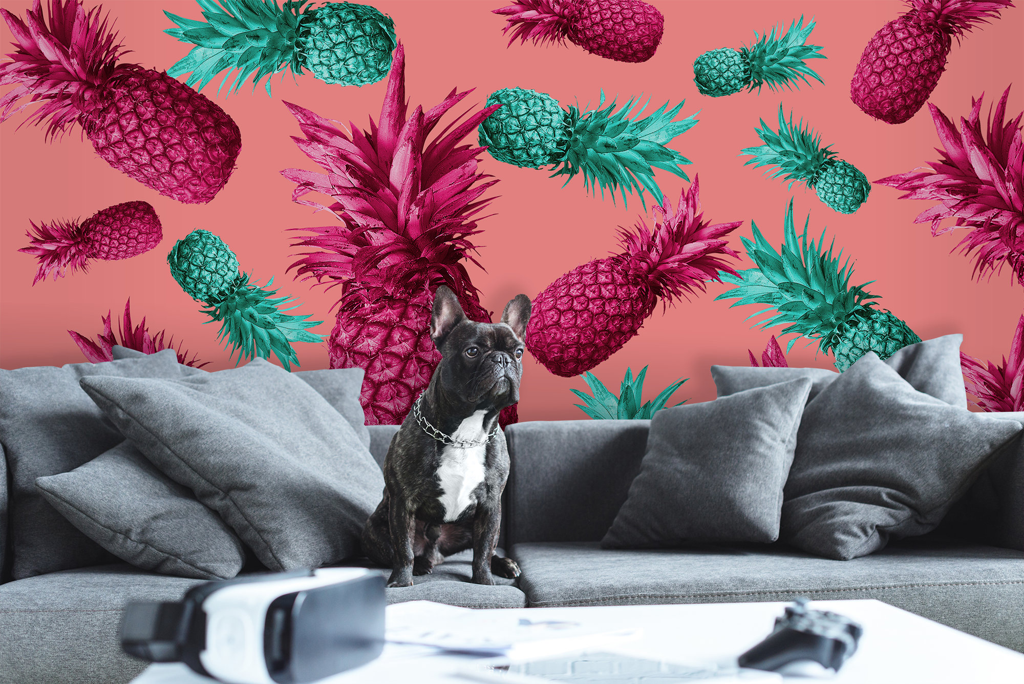 Funny Pink Photo Wallpaper With Pink and Mint Pineapples - Etsy
