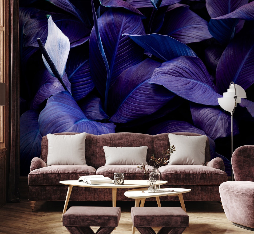 Dark Tone Purple Leaves Wallpaper Mural, Removable Peel-and-stick Vinyl ...