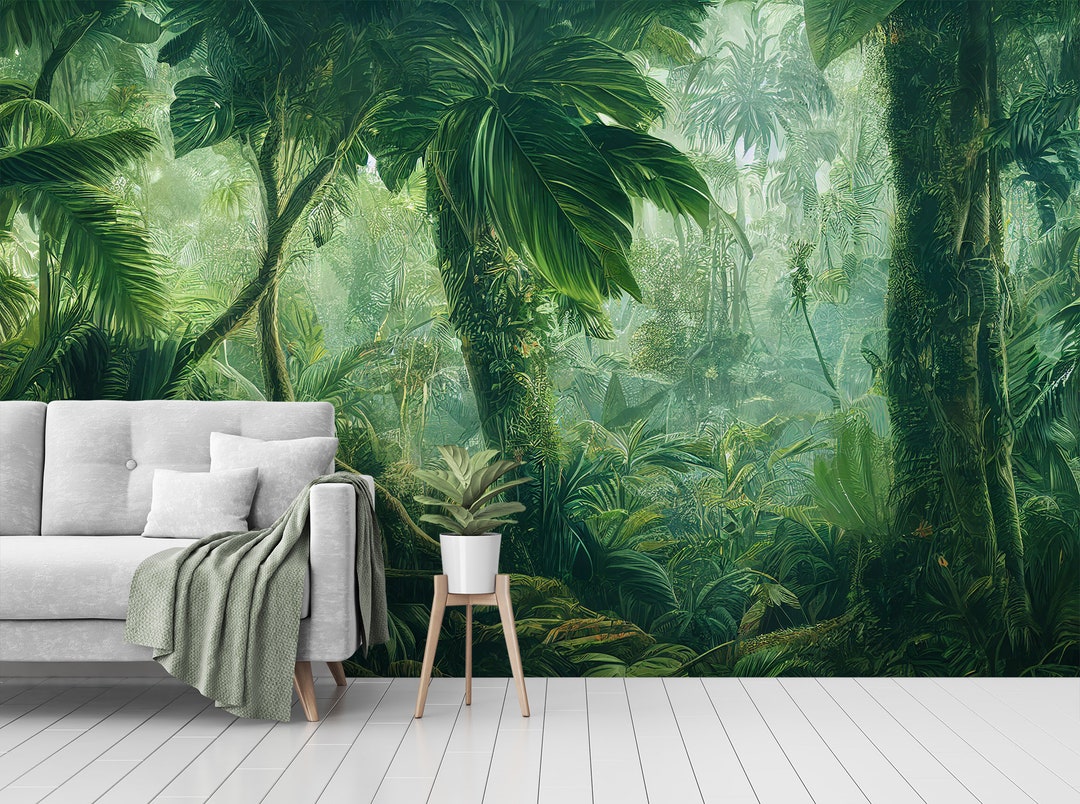 Landscape Wallpaper With Tropical Forest, Wall Mural, Removable, Self ...