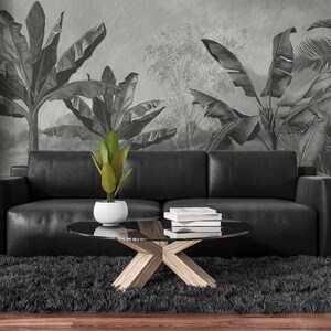 Black and White Tropical Landscape Mural, Removable Peel and Stick ...