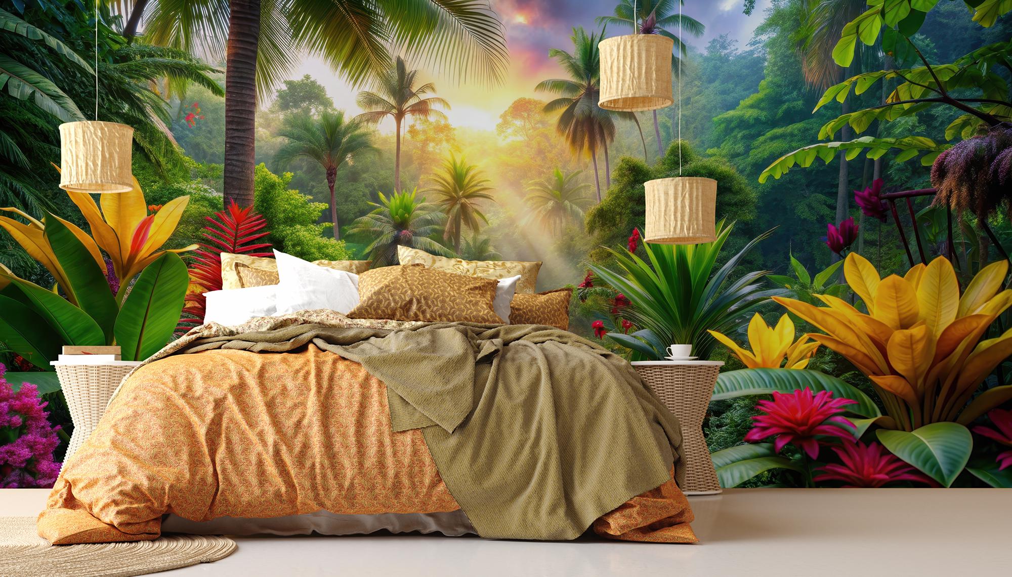 Tropical Forest Wall Mural, Colorful Exotic Botanical Home Decor (peel ...