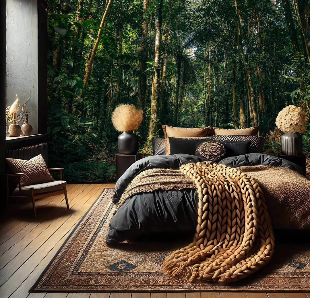 Tropical Forest Wall Mural, Lush Trees Removable Wallpaper (peel and ...