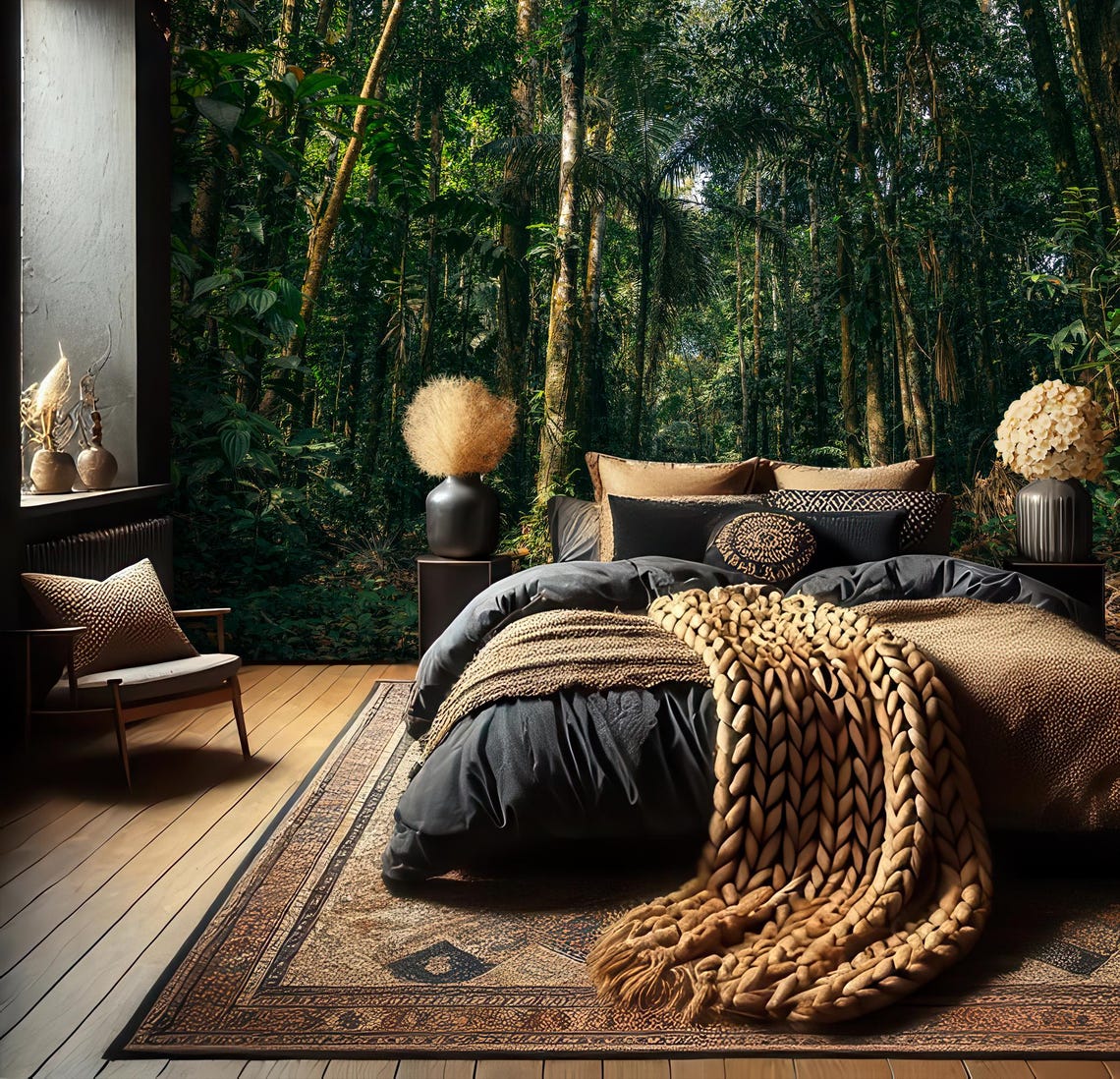 Tropical Forest Wall Mural, Lush Trees Removable Wallpaper (peel and ...