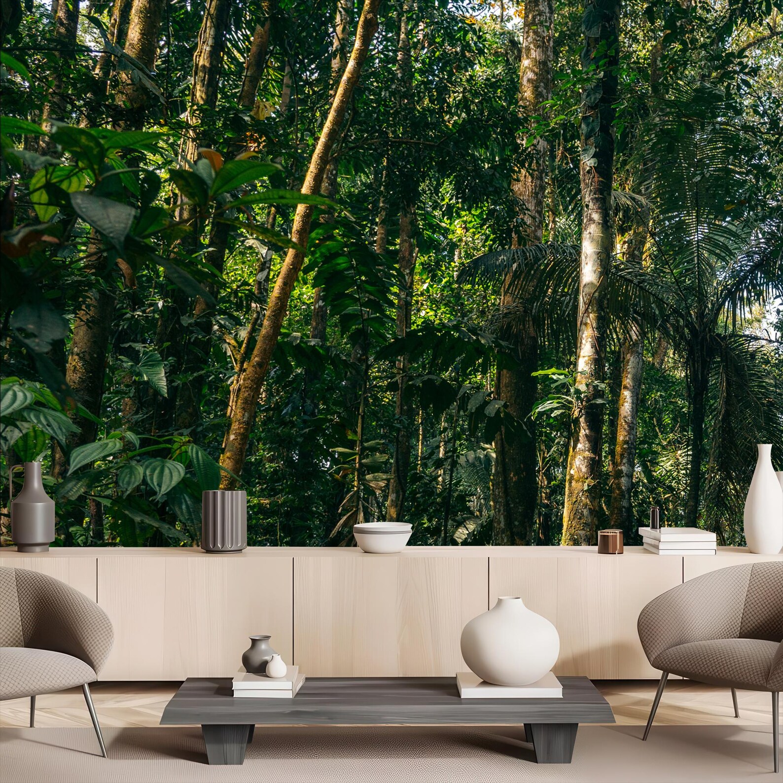 Tropical Forest Wall Mural, Lush Trees Removable Wallpaper (peel and ...