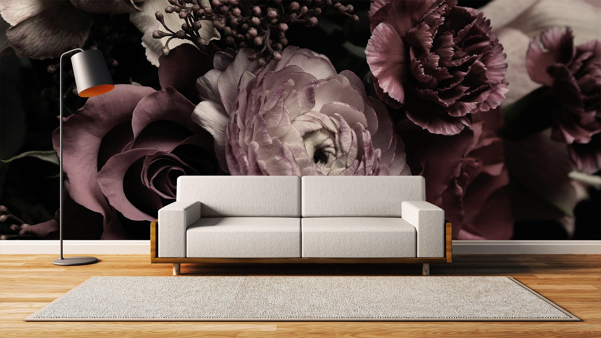 Beautiful Dark Dramatic Floral Wallpaper With Purple Peonies and Roses ...